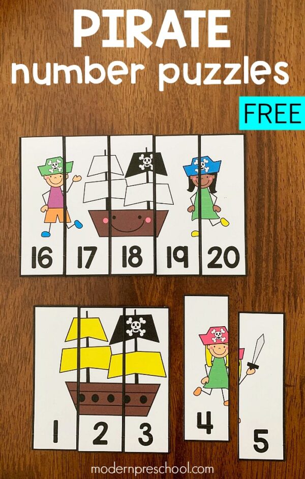 Printable Pirate Number Puzzles for Preschoolers