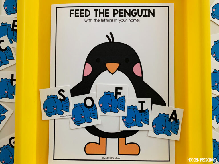 Feed the Penguin Name Mat for Preschoolers