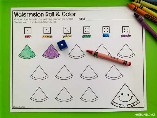 Watermelon Roll & Color Math Activities