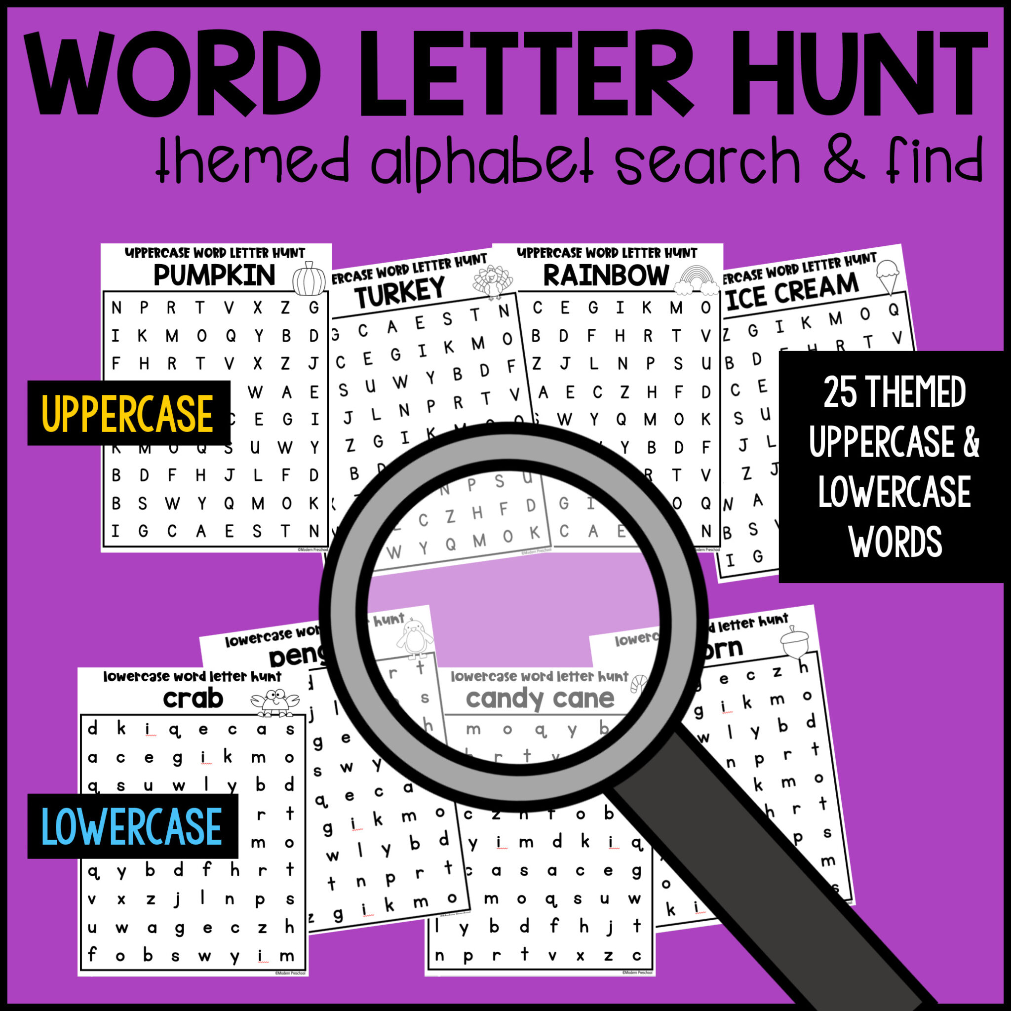 Seasonal & Themed Word Letter Hunt Pack - Modern Preschool